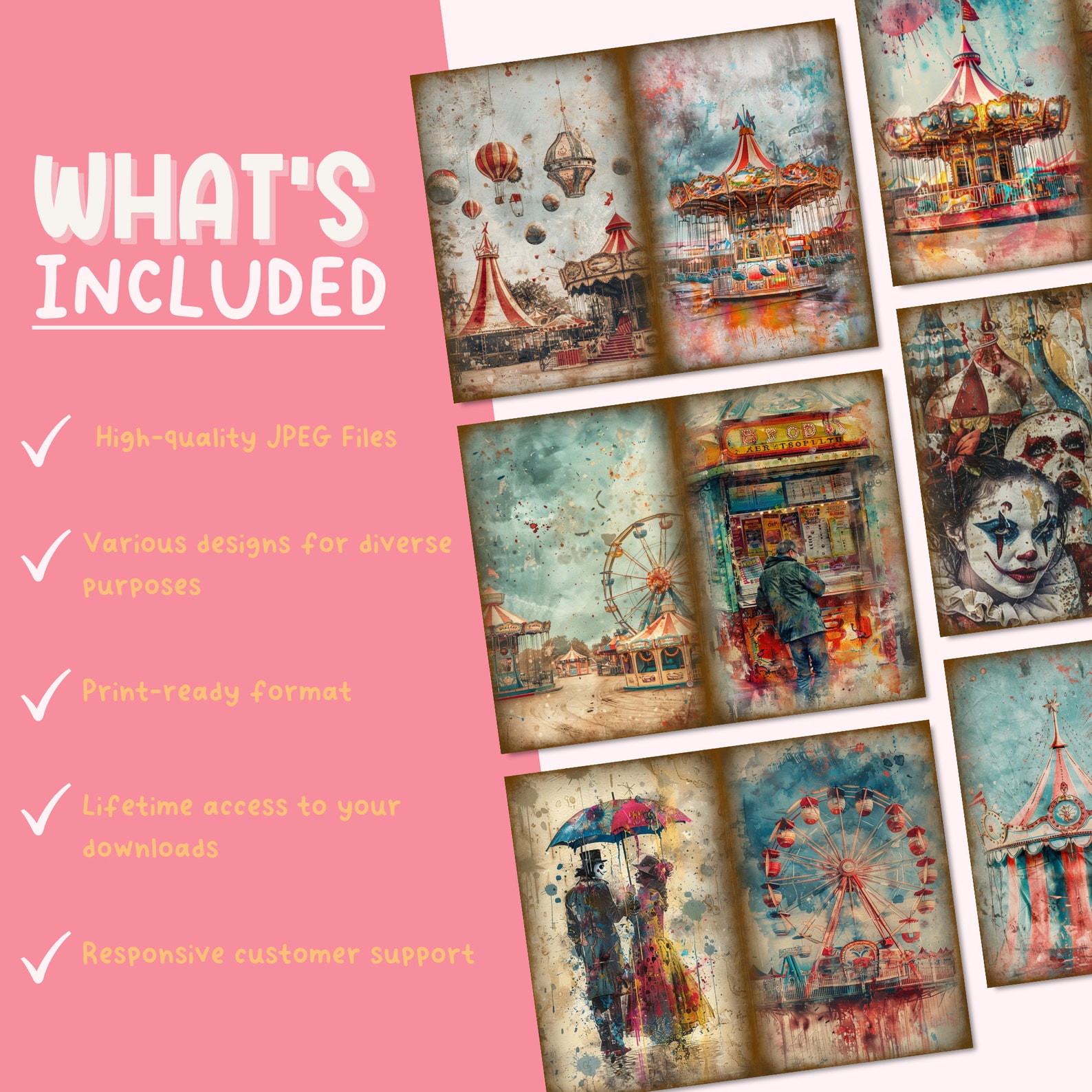 Carnival Junk Journal Printable Pages, Digital Scrapbook Paper Kit ...