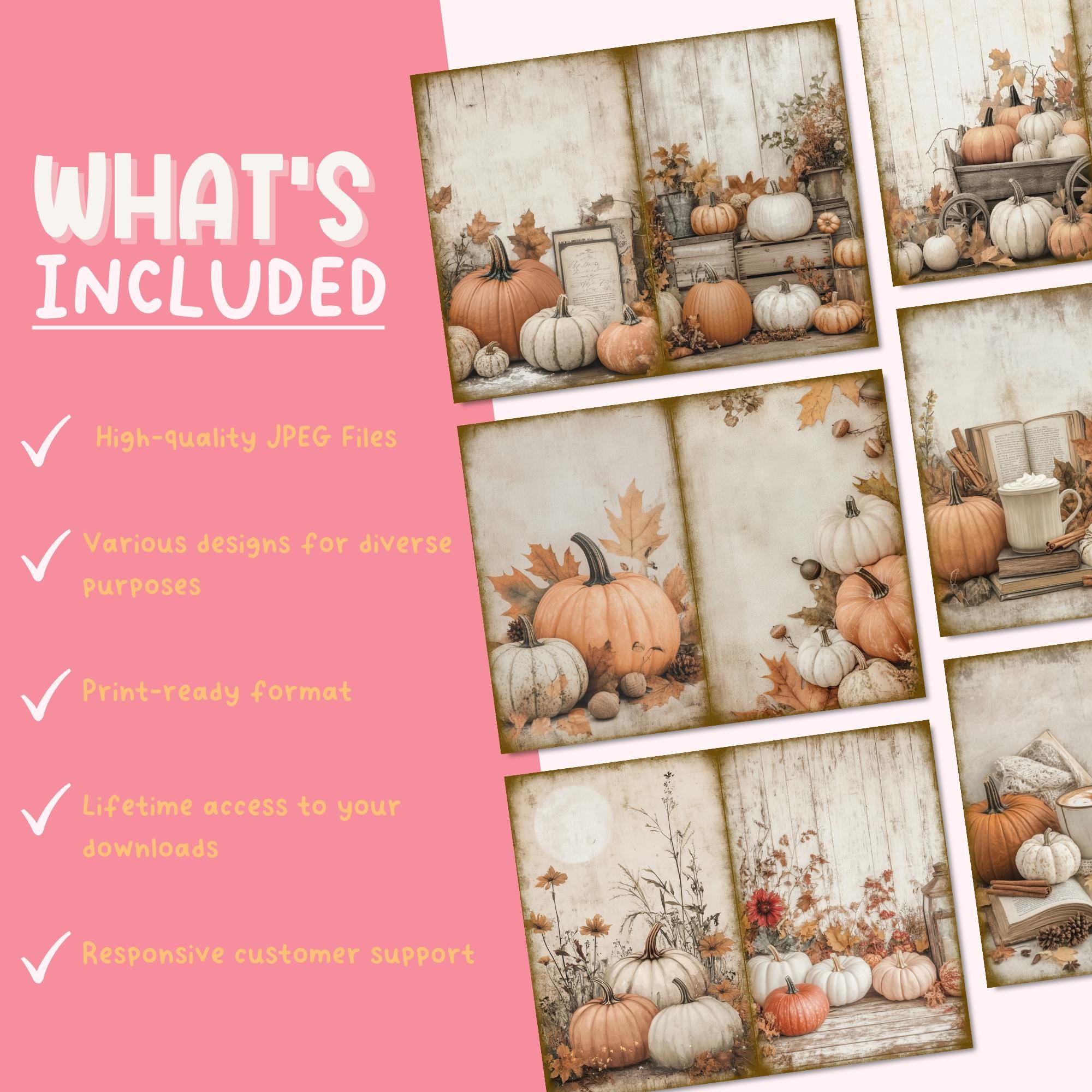 Fall Pumpkins Junk Journal Pages, Autumn Printable Papers With Pumpkins ...