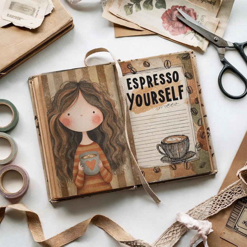 Coffee Junk Journal Pages, Cafe Journal Card, Vintage Printable, Latte ...