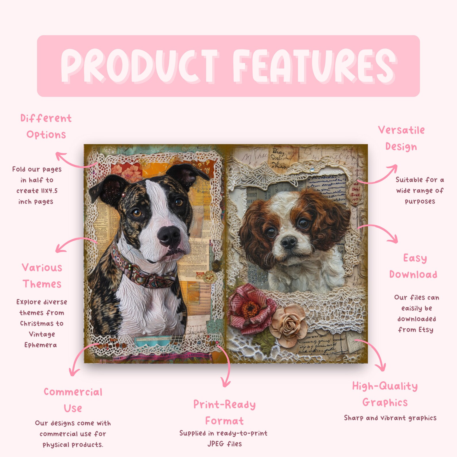 Dog Junk Journal Papers Kit, Animal Ephemera, Printable Download, Mixed ...