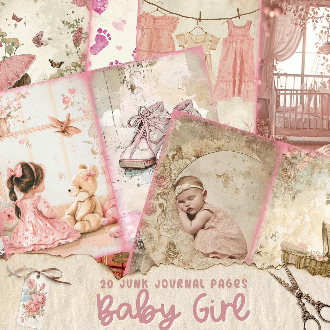 Digital Junk Journal Kit Baby Girl, Baby, Girl, Book, Pink, Gift Idea ...