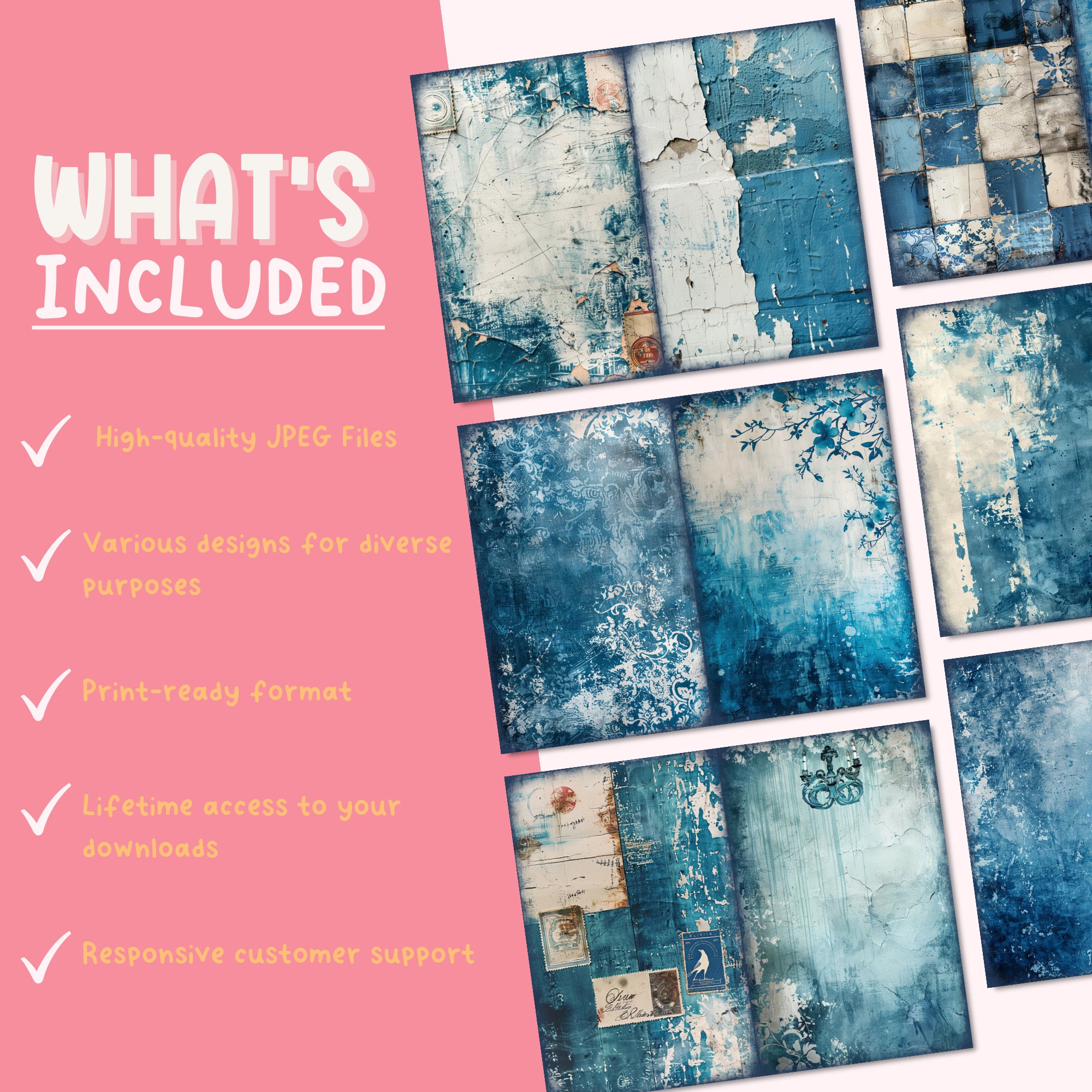 Pale Blue Junk Journal Pages, Scrapbook Images, Collage Paper, Digital ...