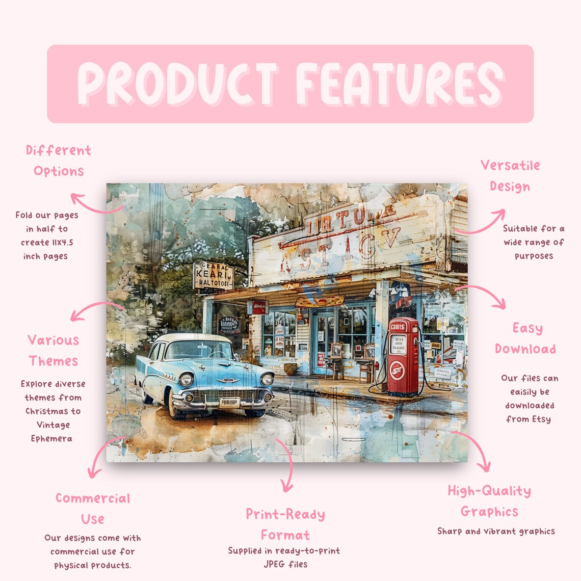 Classic Car Junk Journal Kit, Vehicle Printable, Ephemera, Journaling ...