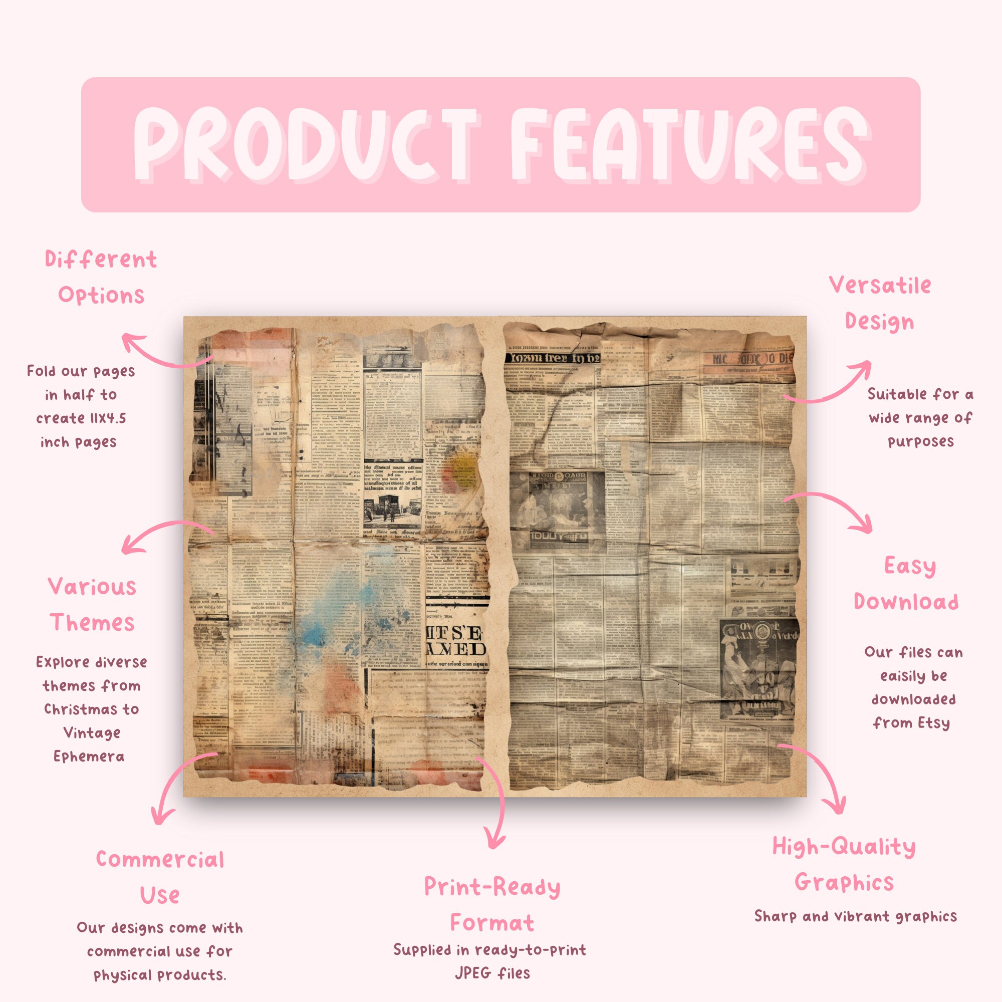 Junk Journal, Old Newspapers, Printable Paper, Newsprint, Digital Kit ...