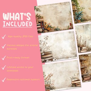 Floral Books Junk Journal Pages, Digital Scrapbook Paper Kit, Library ...