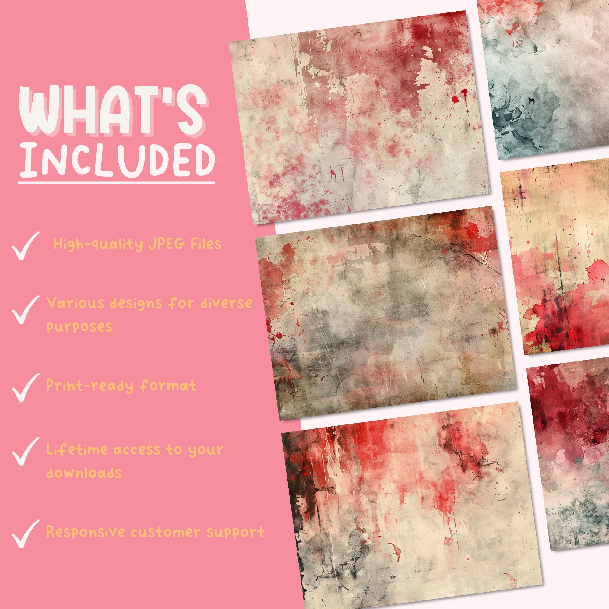 Red Vintage Junk Journal Pages, Digital Paper, Texture Grunge Sheets ...