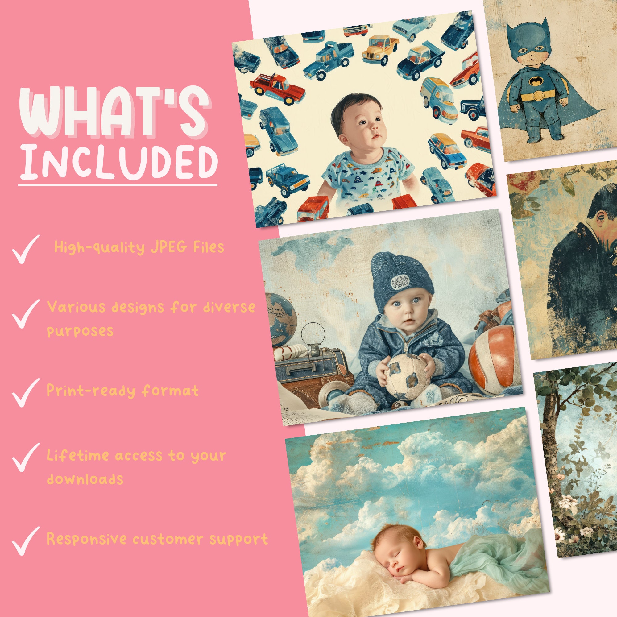 Vintage Baby Boy Junk Journal, Baby Boy Stickers, Junk Journal Supplies ...