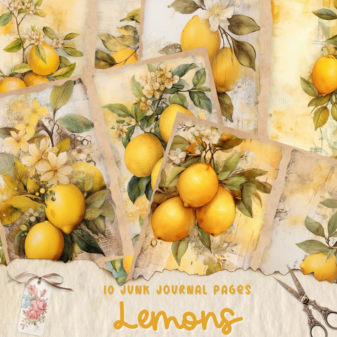 Lemon Junk Journal Pages, Digital Scrapbook Paper Kit, Fruit Printable ...