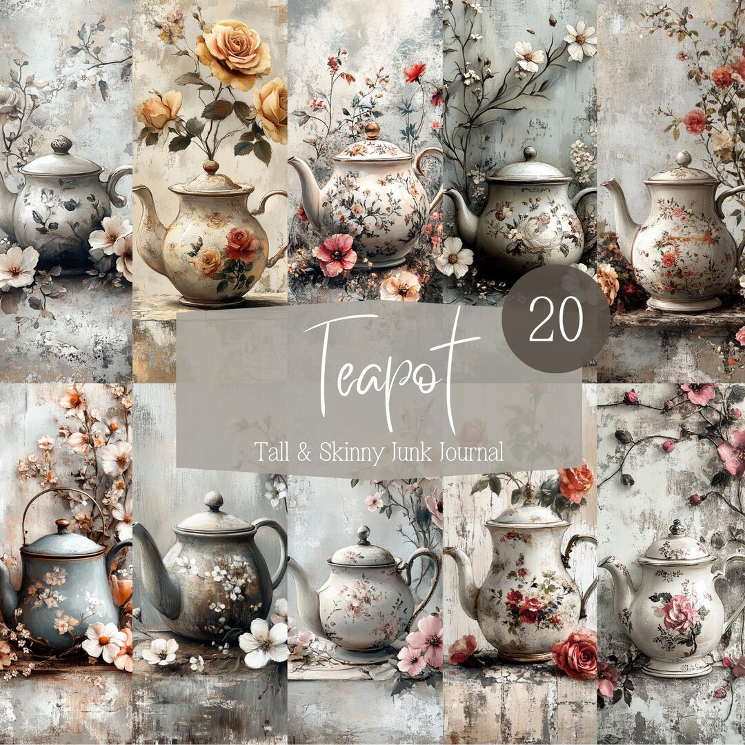 Vintage Teapot Junk Journal Printable Pages, Floral Tea Junk Journal ...
