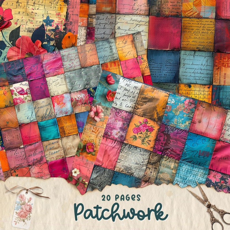 Patchwork Quilt Junk Journal Pages | Printable Half Papers | Journal Digital Kit | Scrapbook ...