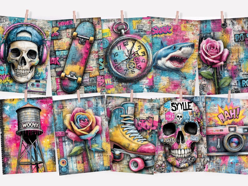 Graffiti Junk Journal Papers, Urban Street Art Digital Paper, Bold ...