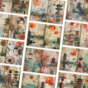Vintage Japan Junk Journal Pages, Digital Scrapbook Paper Kit, Japanese ...
