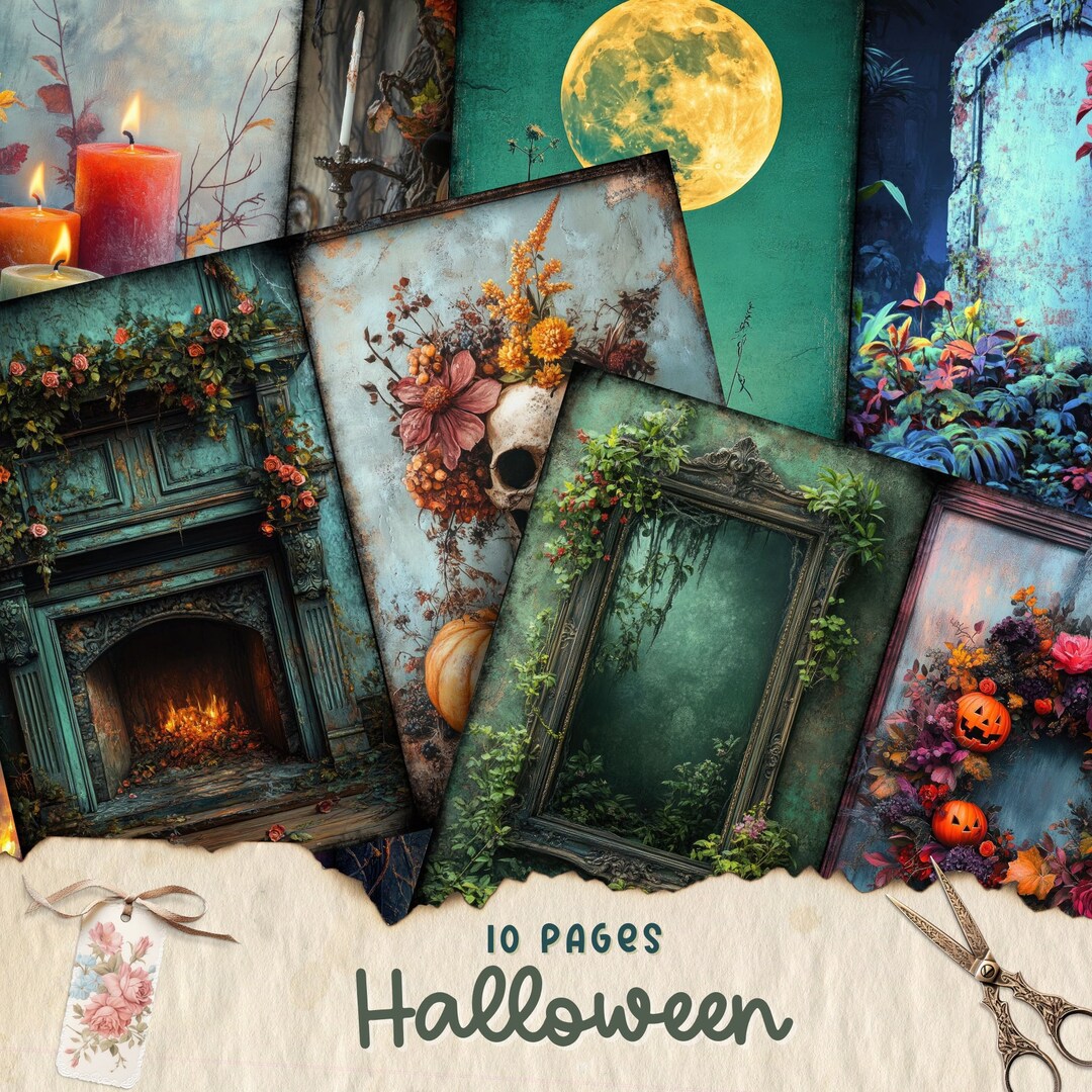 Halloween Junk Journal Pages, Digital Scrapbook Paper Kit, Spooky ...