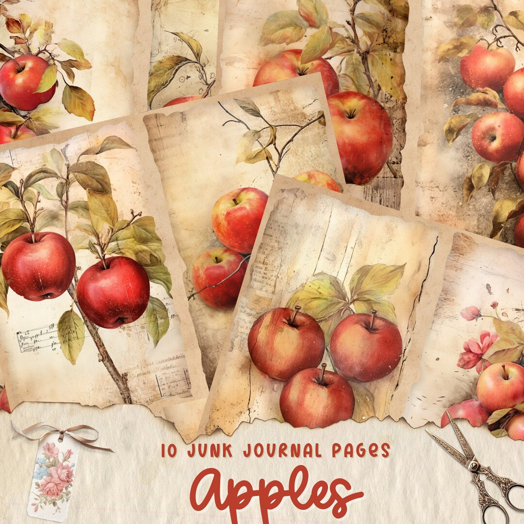 Apples Junk Journal Pages, Digital Scrapbook Paper Kit, Fruit Printable ...