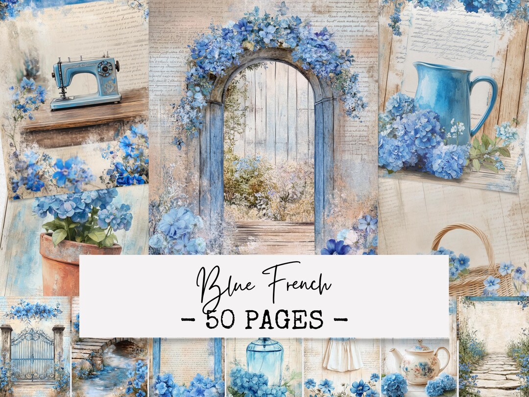 Blue French Junk Journal Kit, French Country Printable Papers ...