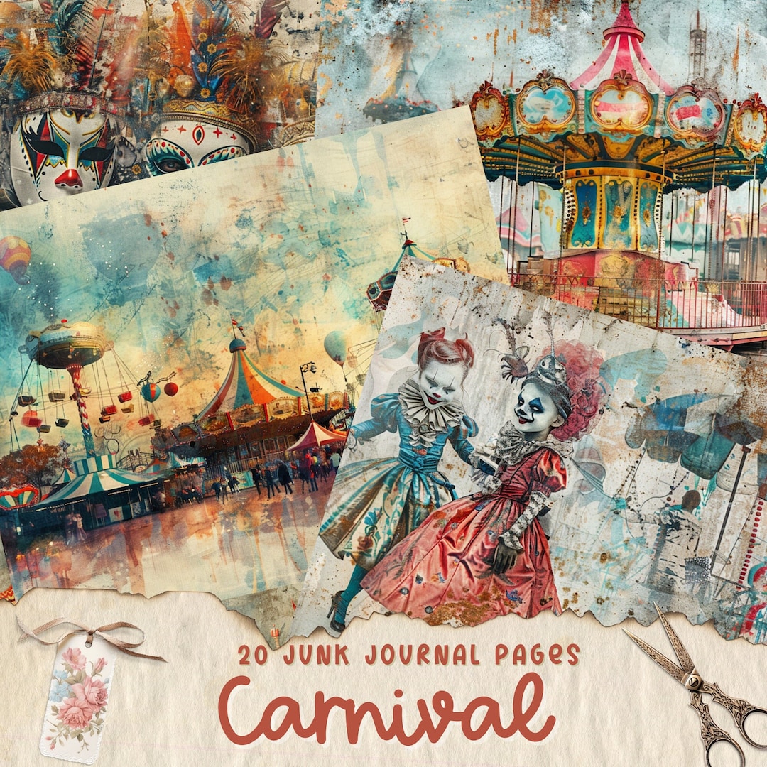 Carnival Junk Journal Printable Pages, Digital Scrapbook Paper Kit ...