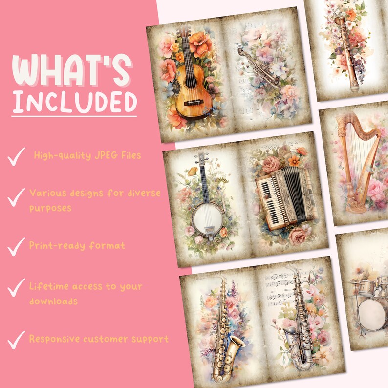 Vintage Music Junk Journal Pages, Digital Scrapbook Paper Kit, Musical ...