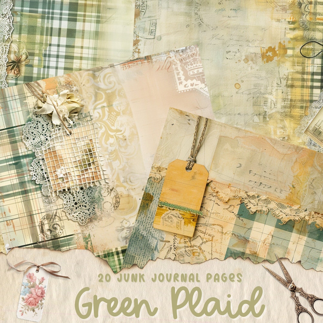 Green Plaid Junk Journal Pages, Digital Papers, Printable Journal Pages ...