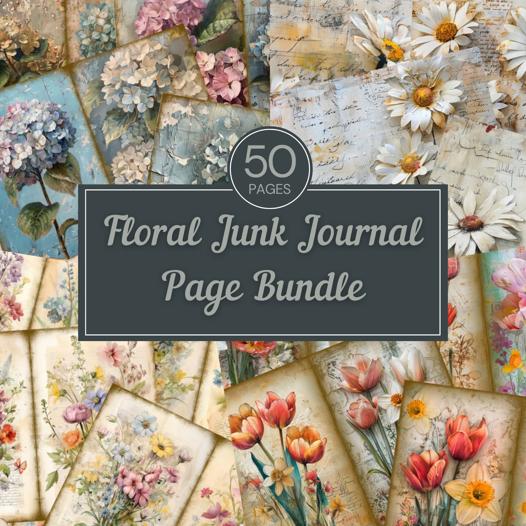 Floral Junk Journal Page Flower Printable Flower Paper Craft Paper for ...