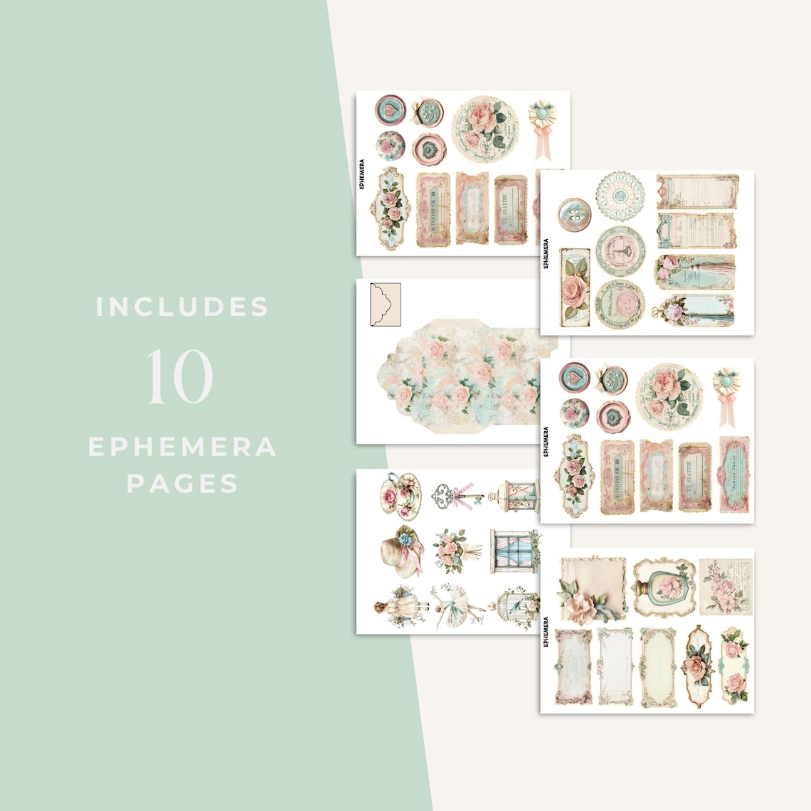 New Shabby Chic Junk Journal Kit | Journal Pages, Papers, Ephemera ...