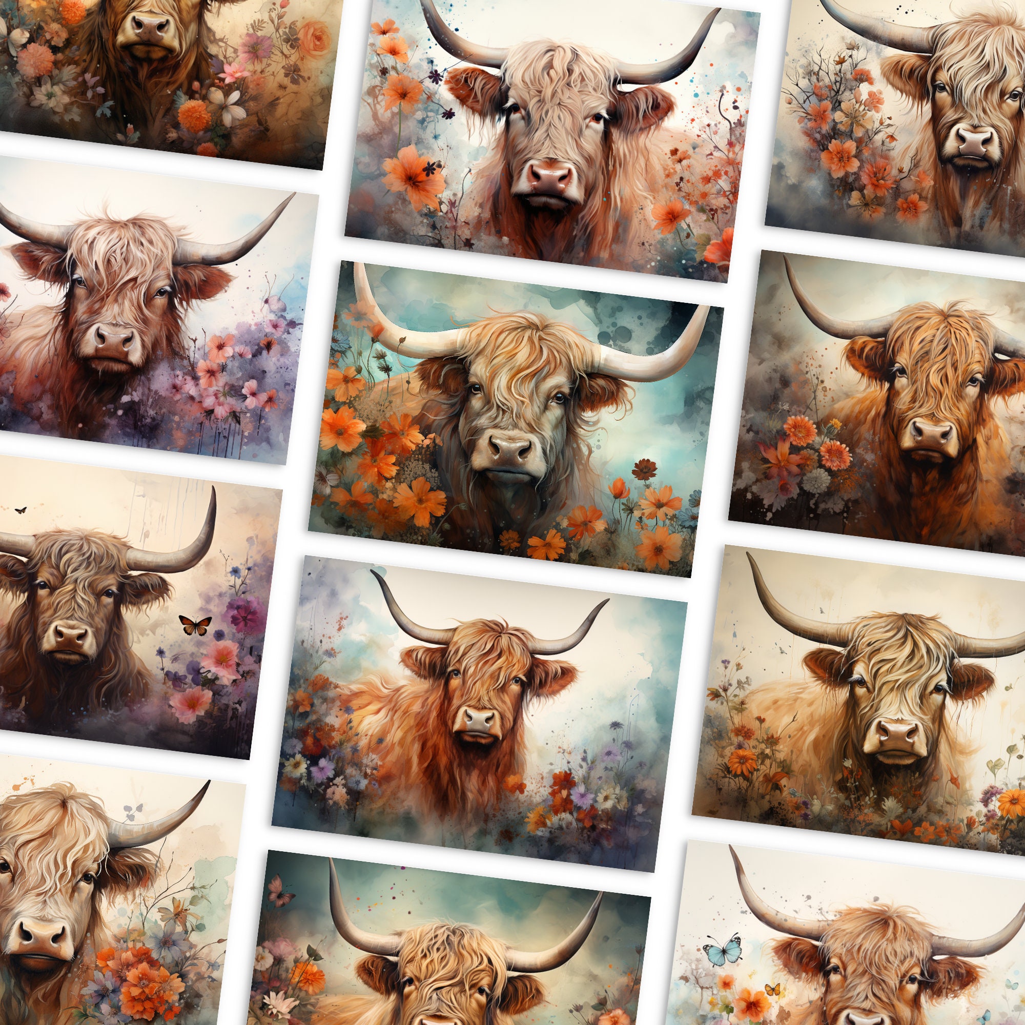 Highland Cow Junk Journal Pages, Vintage Floral Journal Papers, Junk ...