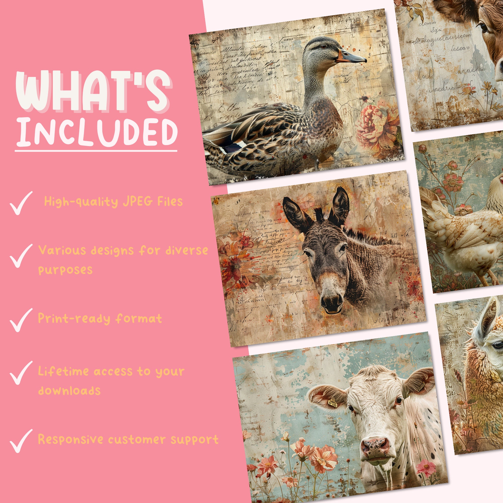 Farm Animal Junk Journal Page Bundle, Scrap Book Printable, Animal ...