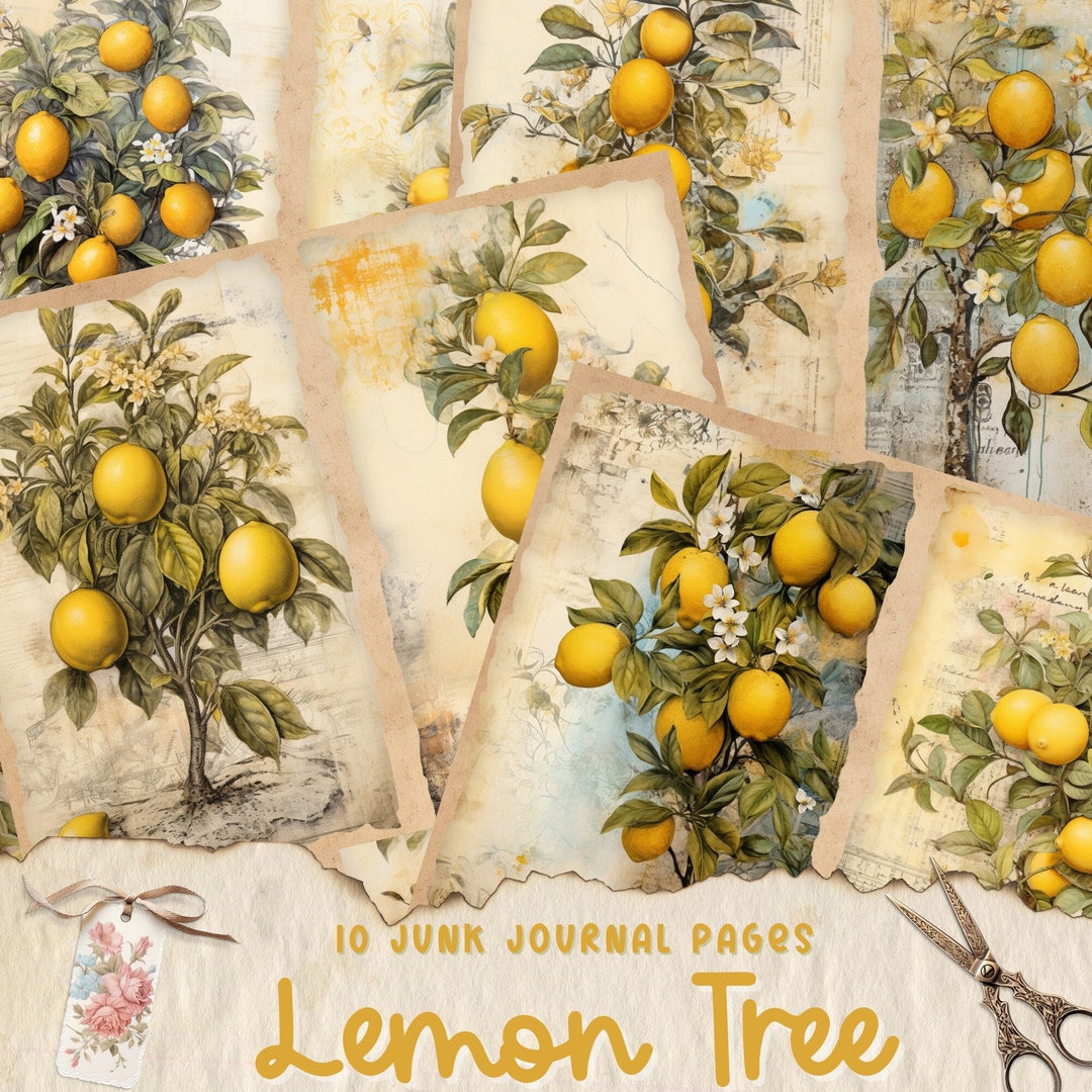 Lemon Tree Junk Journal Pages, Digital Scrapbook Paper Kit, Fruit ...