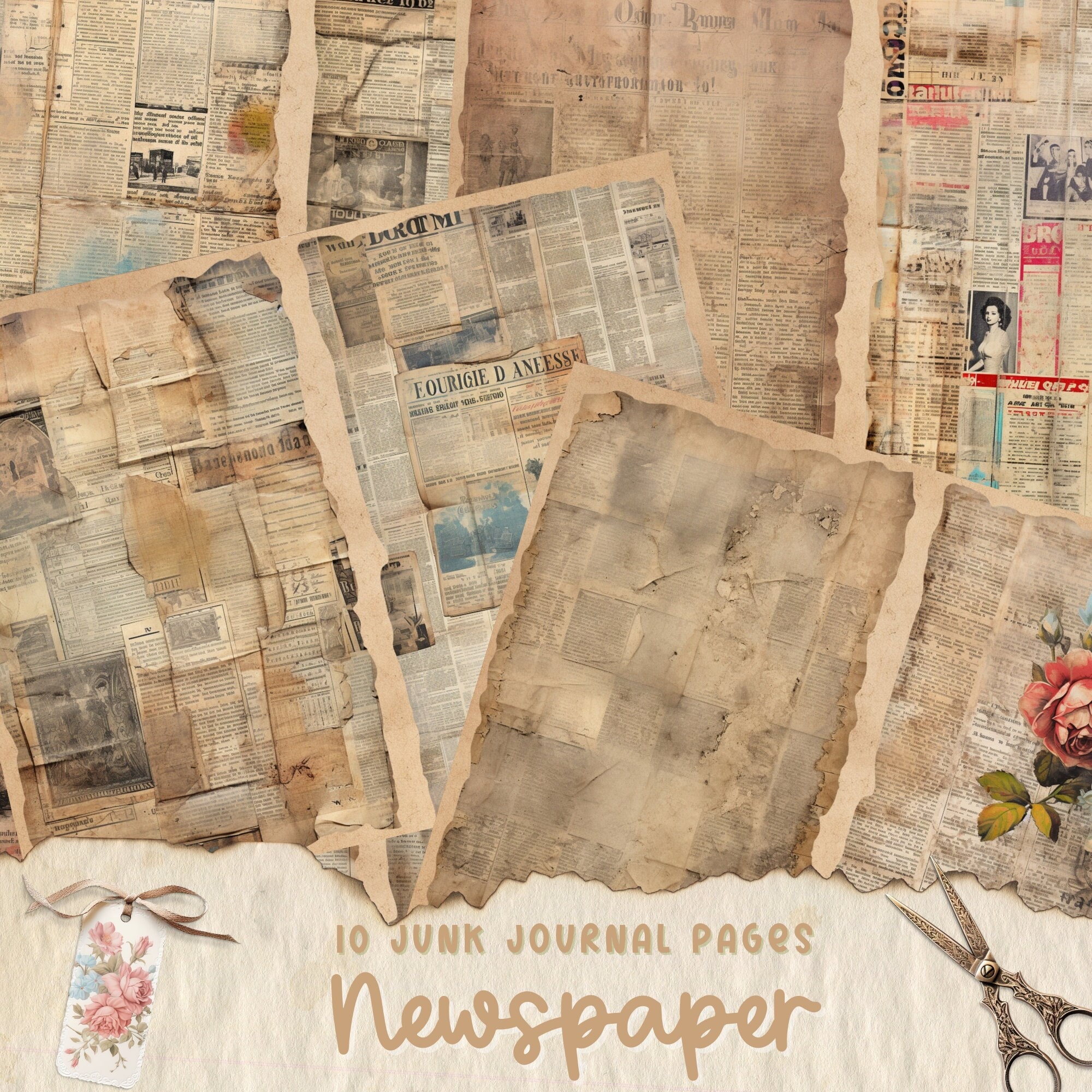 Junk Journal, Old Newspapers, Printable Paper, Newsprint, Digital Kit ...