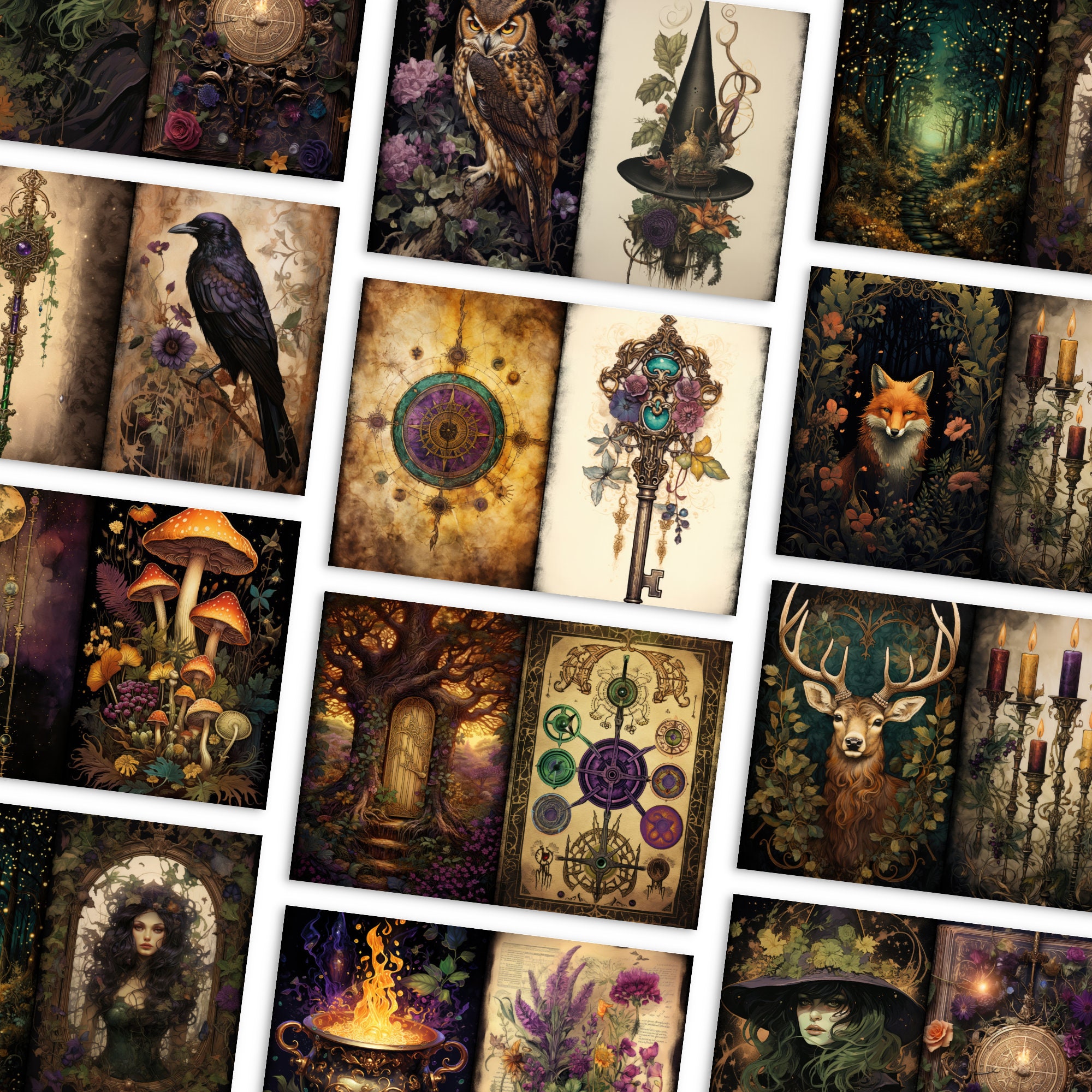 Forest Witch Junk Journal Pages, Digital Scrapbook Paper Kit, Printable ...