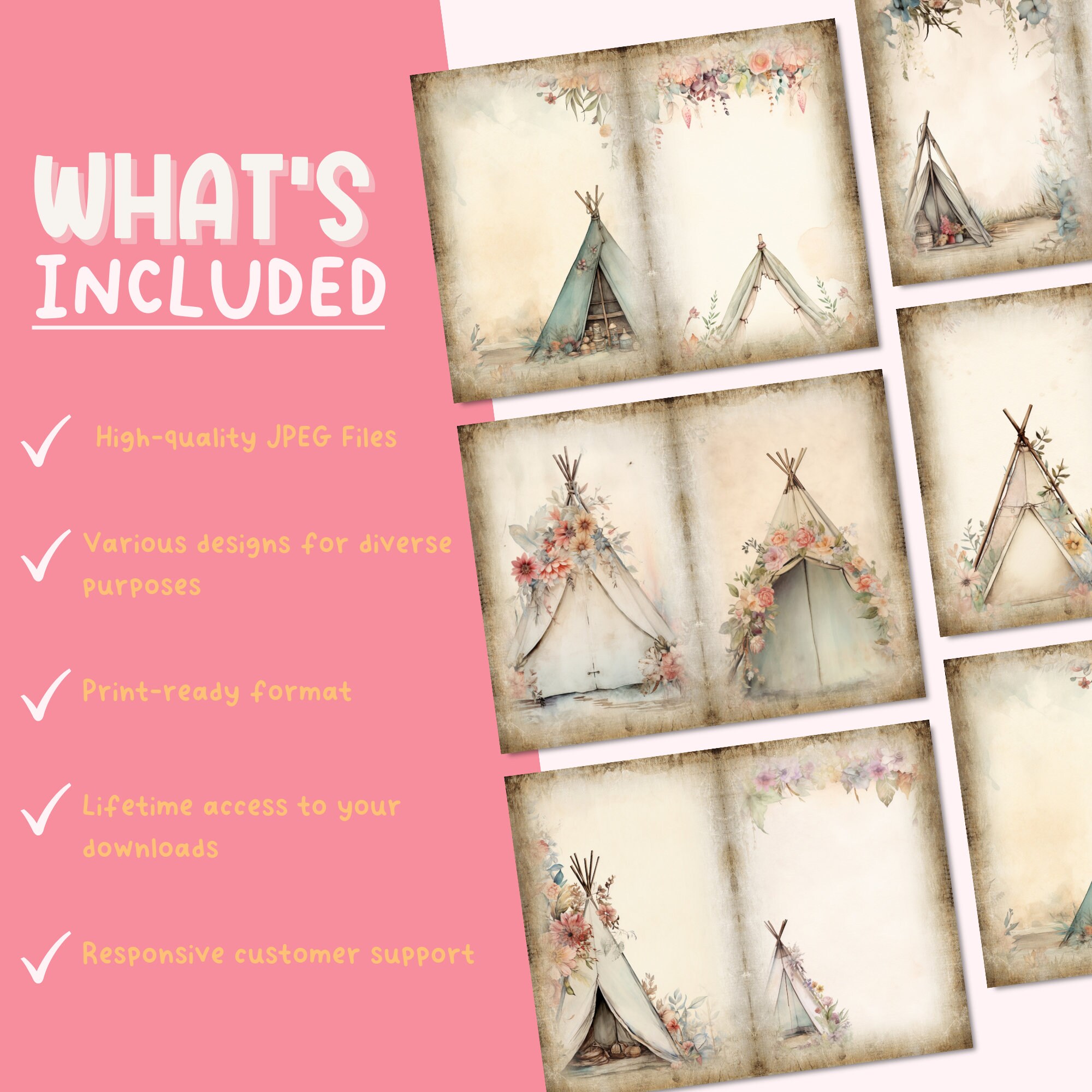Bohemian Junk Journal Pages | Boho Chic Tents | Printable Paper ...