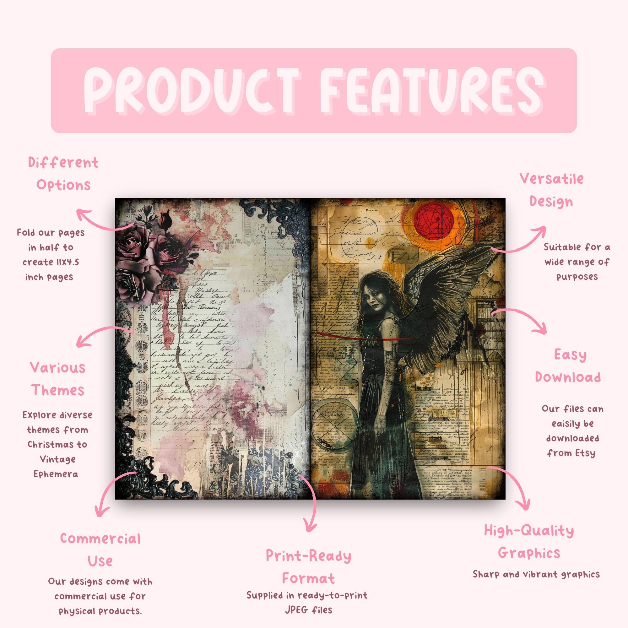 Dark Academia Junk Journal Pages, Digital Scrapbook Paper Kit, Gothic ...