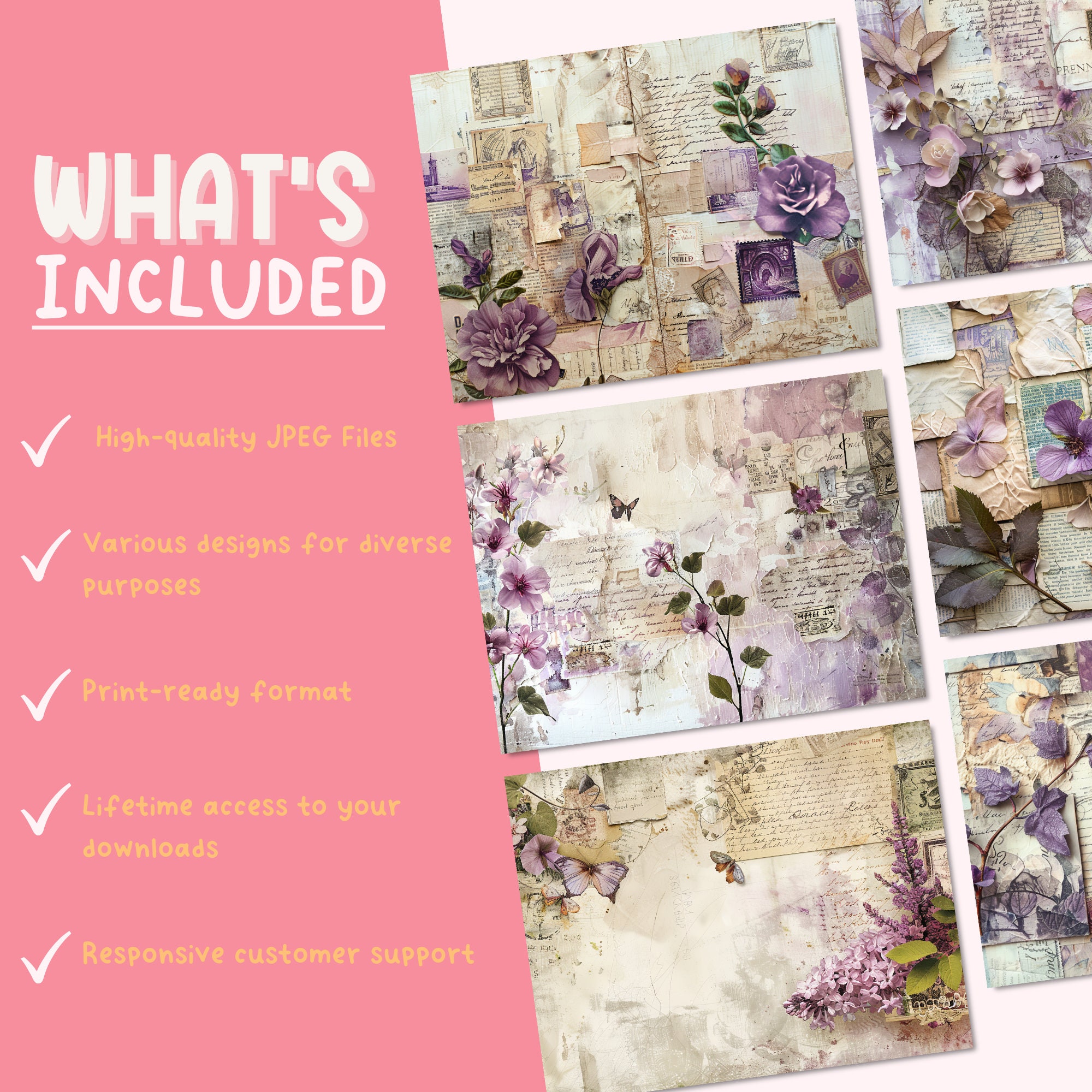 Junk Journal | Purple Newspaper Collage Style | Journal Pages | Card ...