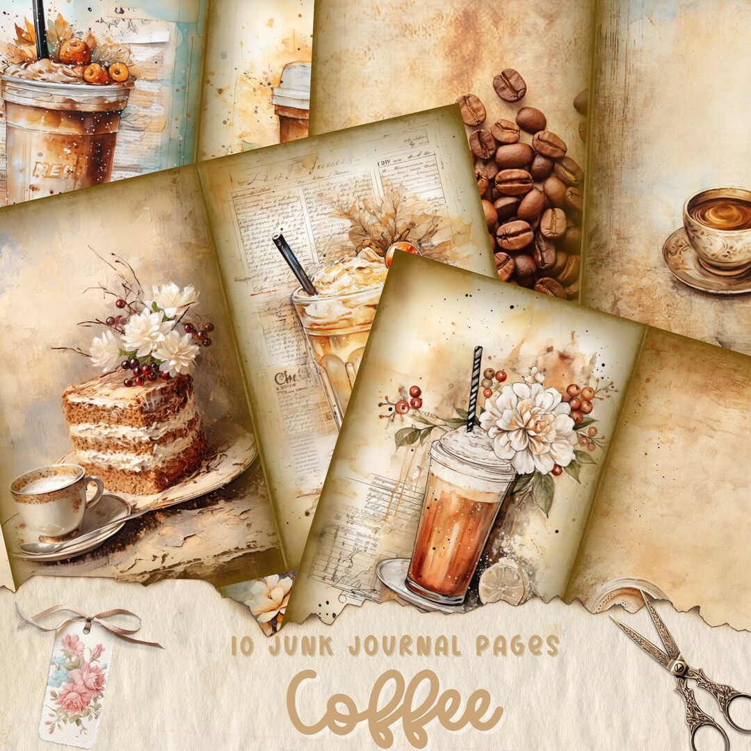 Vintage Coffee Junk Journal Pages, Chocolate Journal Card, Delicate ...