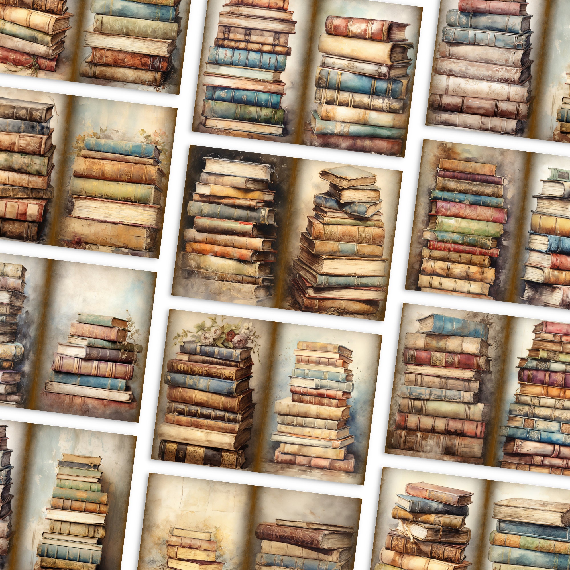Vintage Books Junk Journal Pages, Digital Scrapbook Paper Kit ...