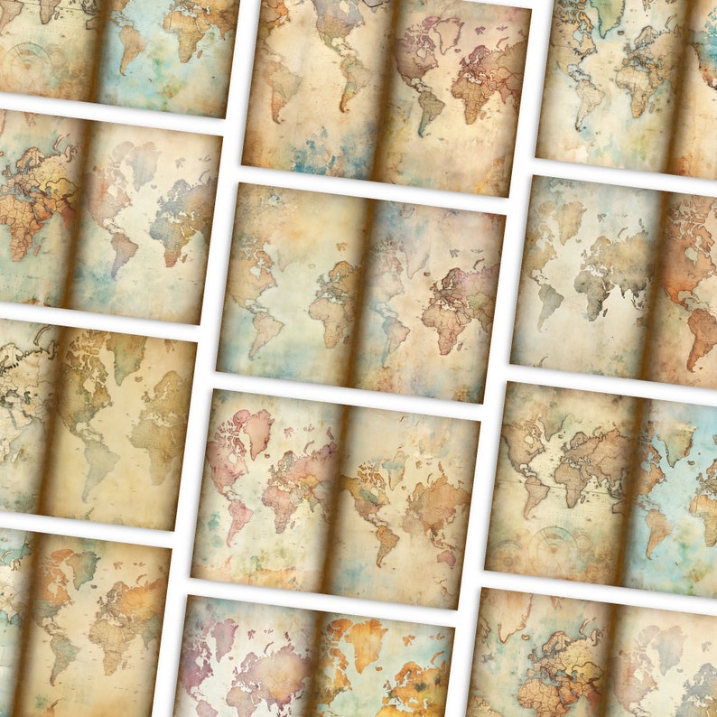 Vintage Map Junk Journal Pages, Printable Antique World Maps, Digital ...