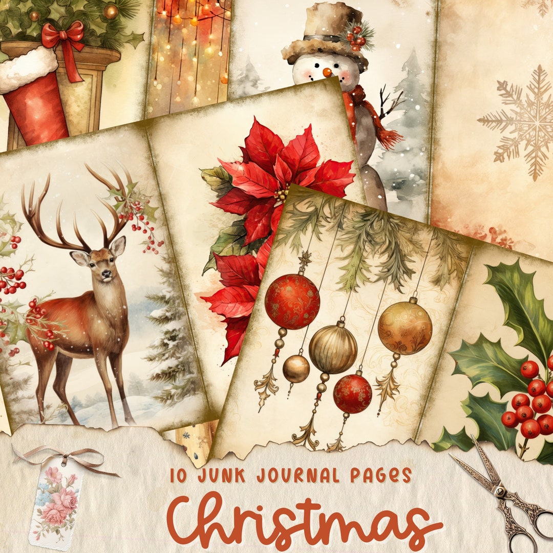 Classic Christmas Junk Journal Page, Vintage Merry Christmas Junk ...