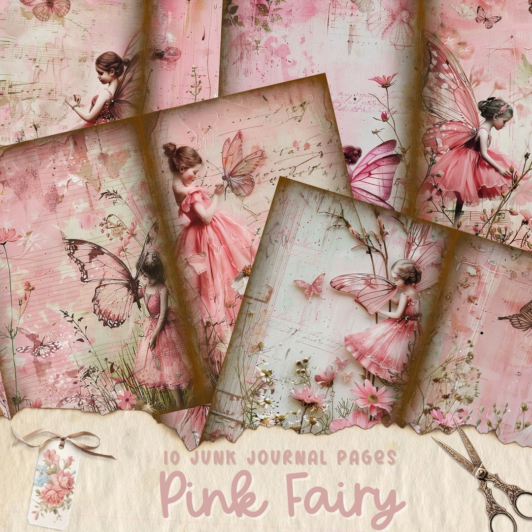 Pink Fairy Junk Journal Pages, Butterfly Enchanted World Collage ...