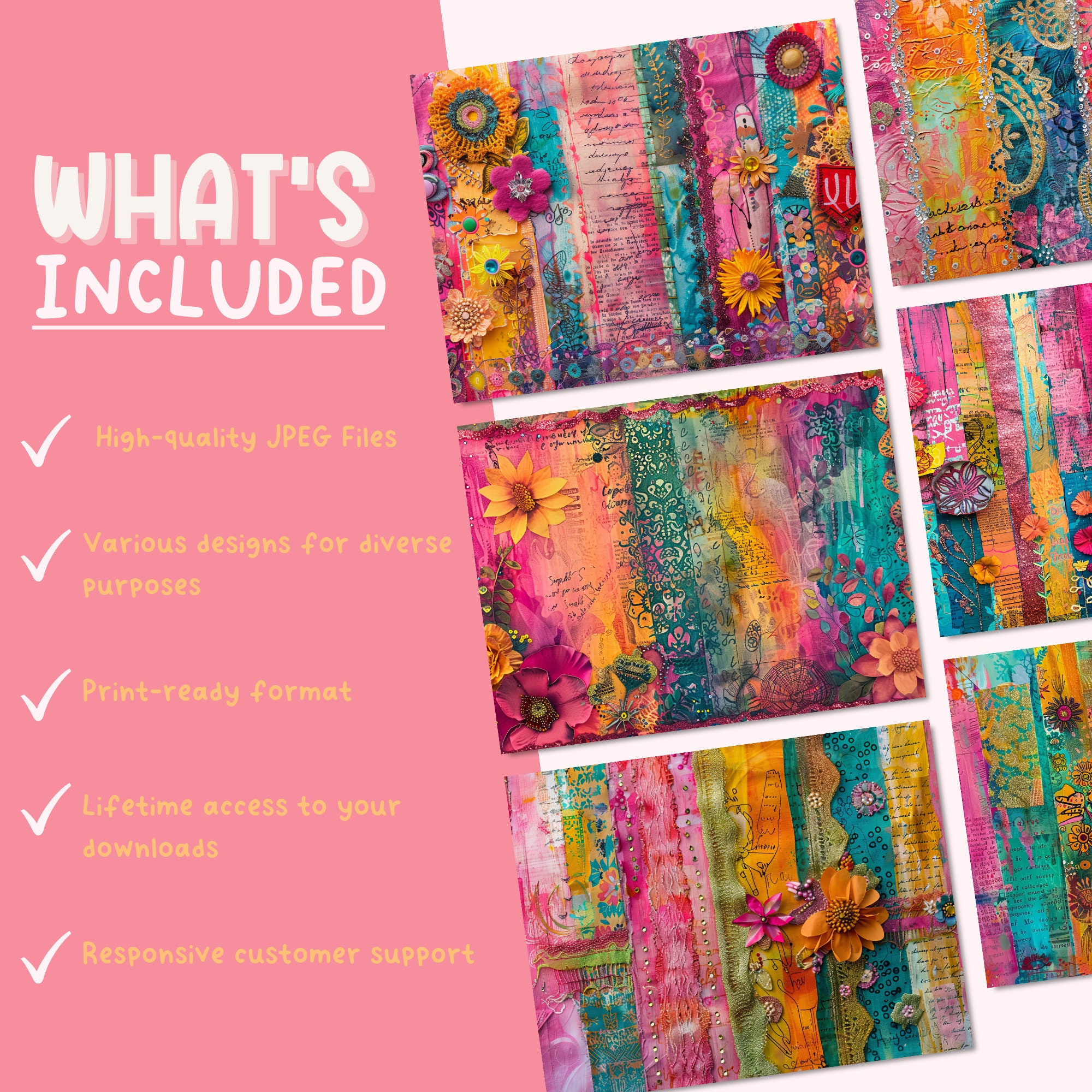 Hippie Pattern Commercial Use Digital Paper Hippie Textures Flower ...