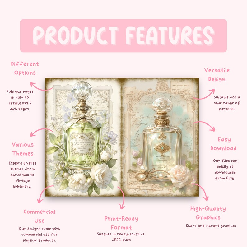 Perfume Junk Journal Printable Pages, Vintage Card, Digital Collage ...