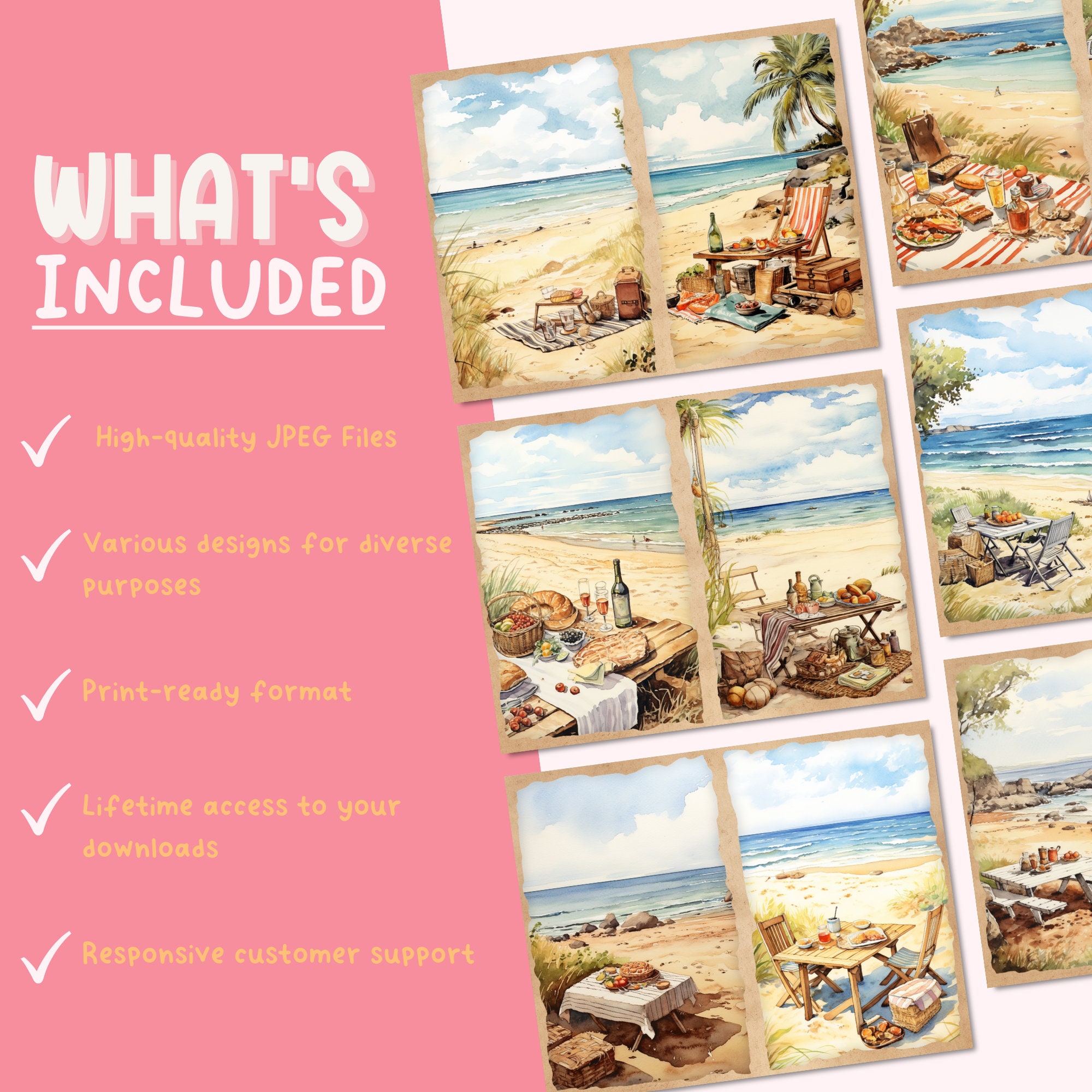 Beach Picnic Scene Junk Journal Pages, Digital Download, Scrap Book ...