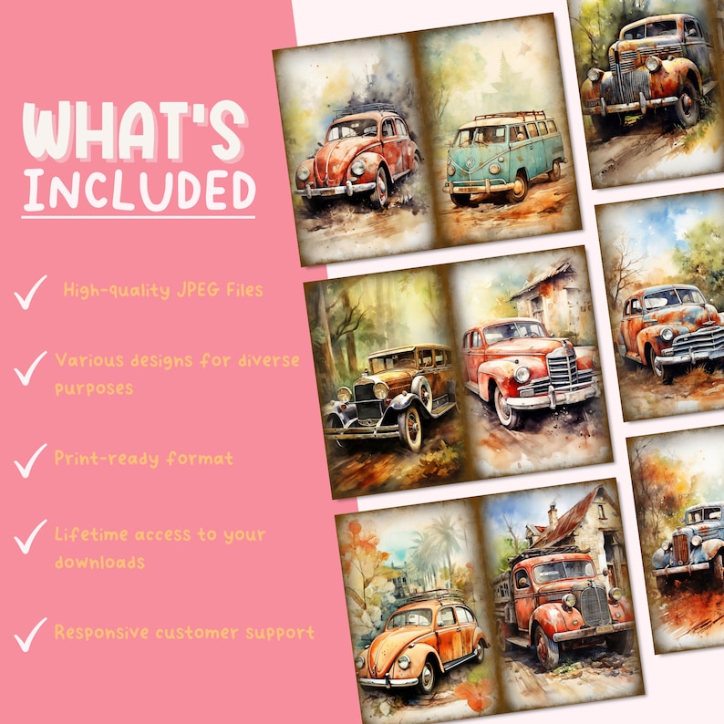 Vintage Car Junk Journal Kit, Vehicle Printable, Ephemera, Journaling ...