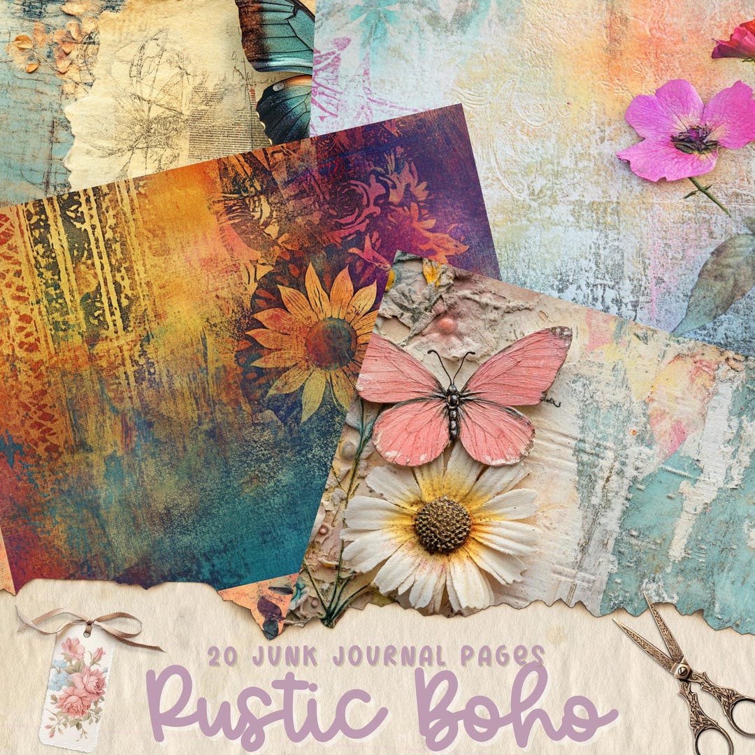 Rustic Boho Junk Journal Pages, Boho Journal Printable Paper, Fantasy ...