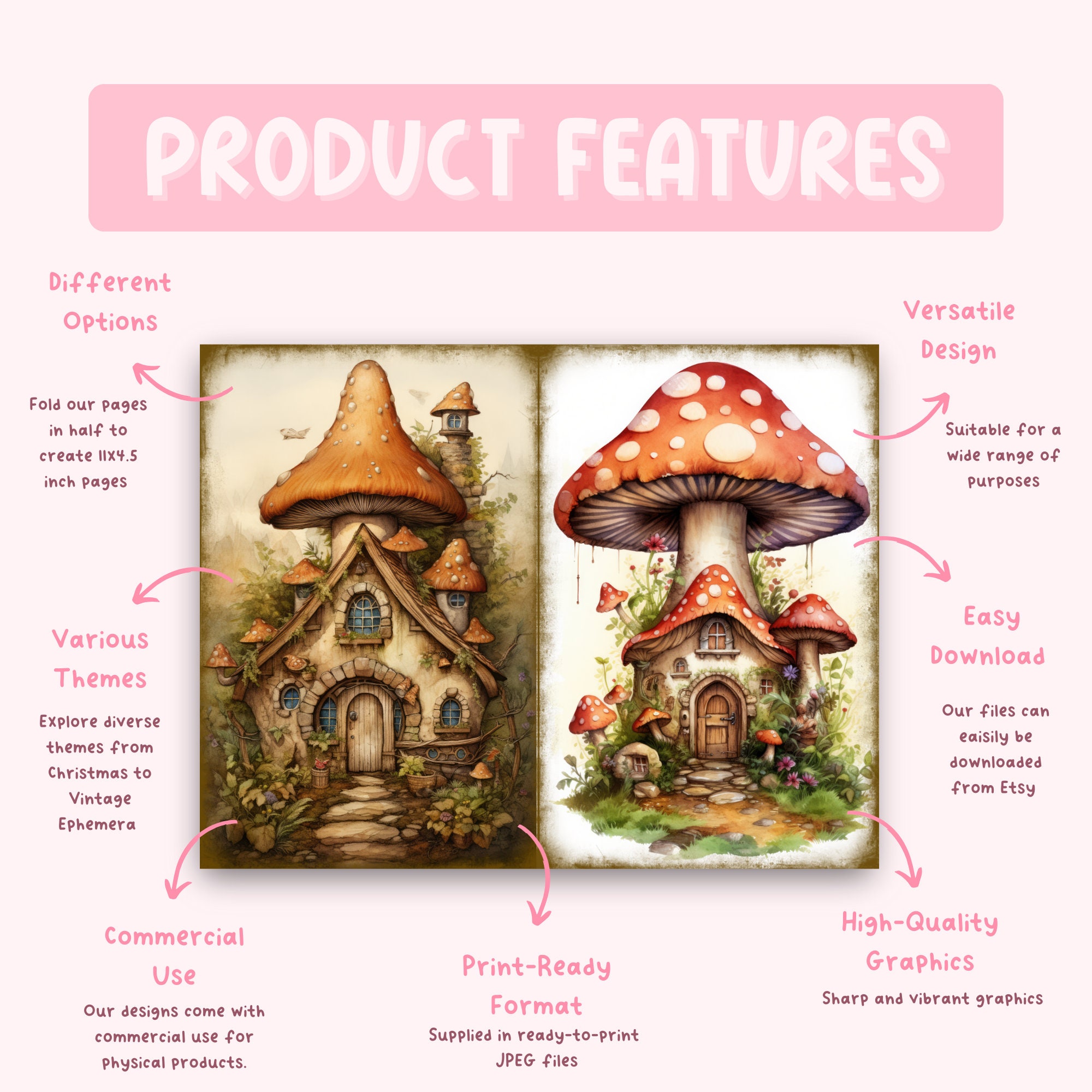 Mushroom House Junk Journal Pages, Fairy House Junk Journal Pages ...