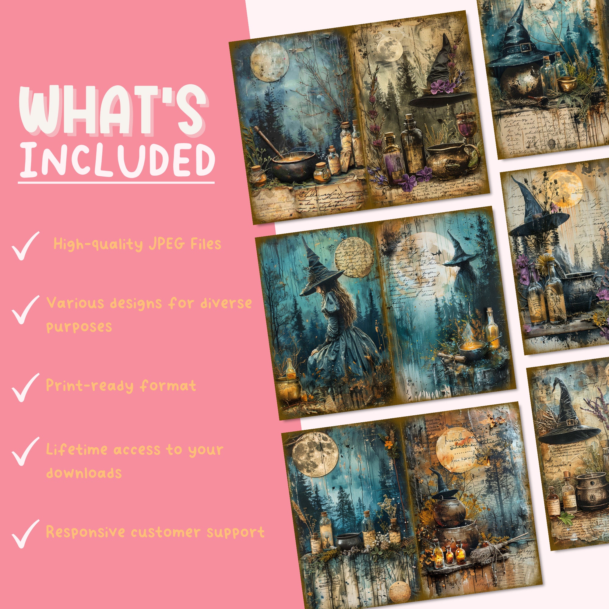 Witchcraft Junk Journal Pages, Digital Scrapbook Paper Kit, Printable ...