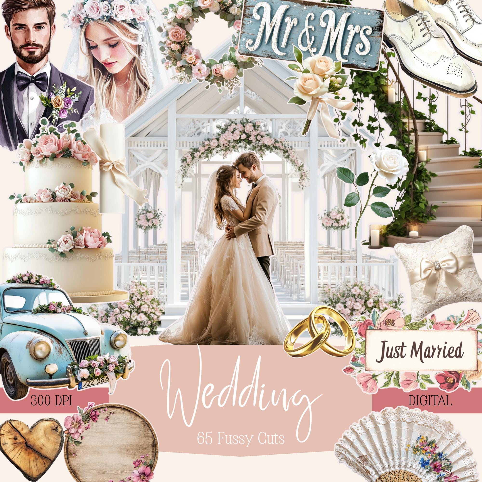 Wedding Junk Journal Printable, Marriage Fussy Cuts, Digital ...