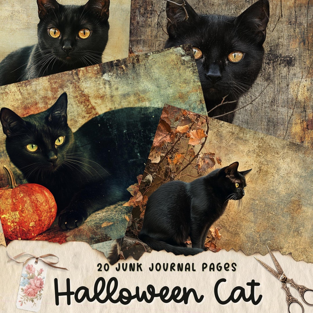 Halloween Cat Junk Journal Printable Pages Animal Scrapbook Paper Kit ...