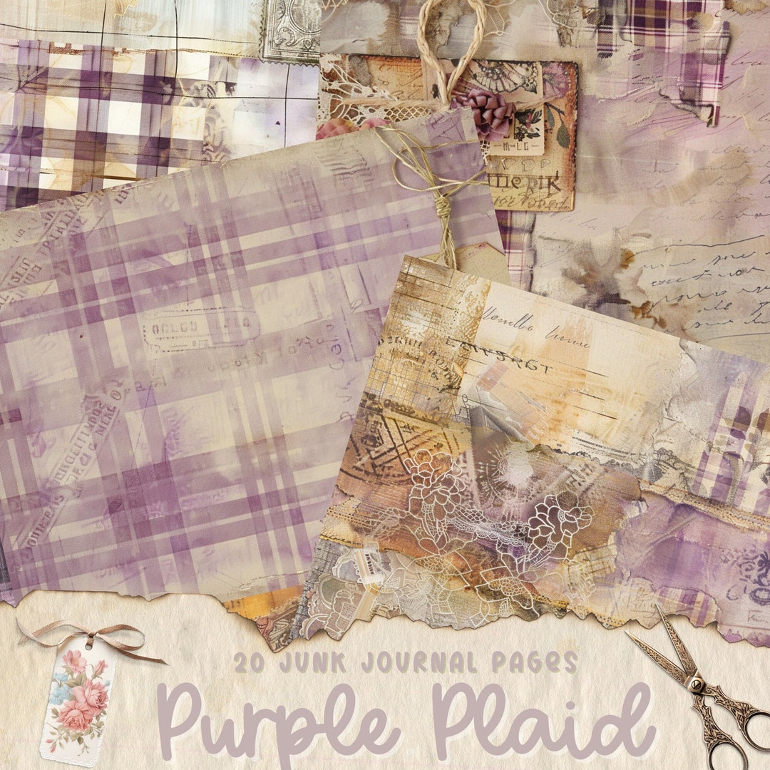Purple Plaid Junk Journal Pages, Digital Papers, Printable Journal ...