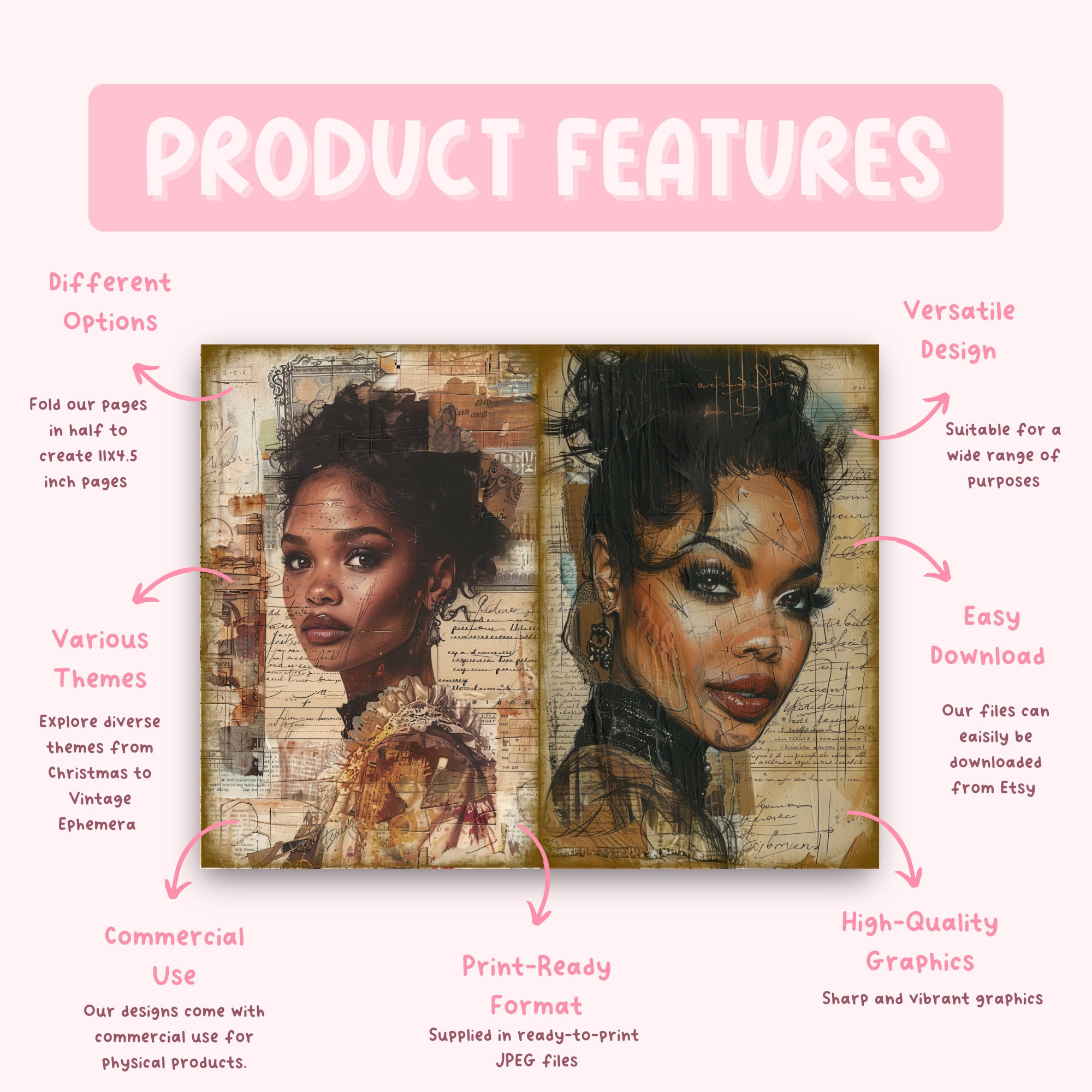 African American Junk Journal Pages Digital Scrapbook Paper Kit Vintage ...