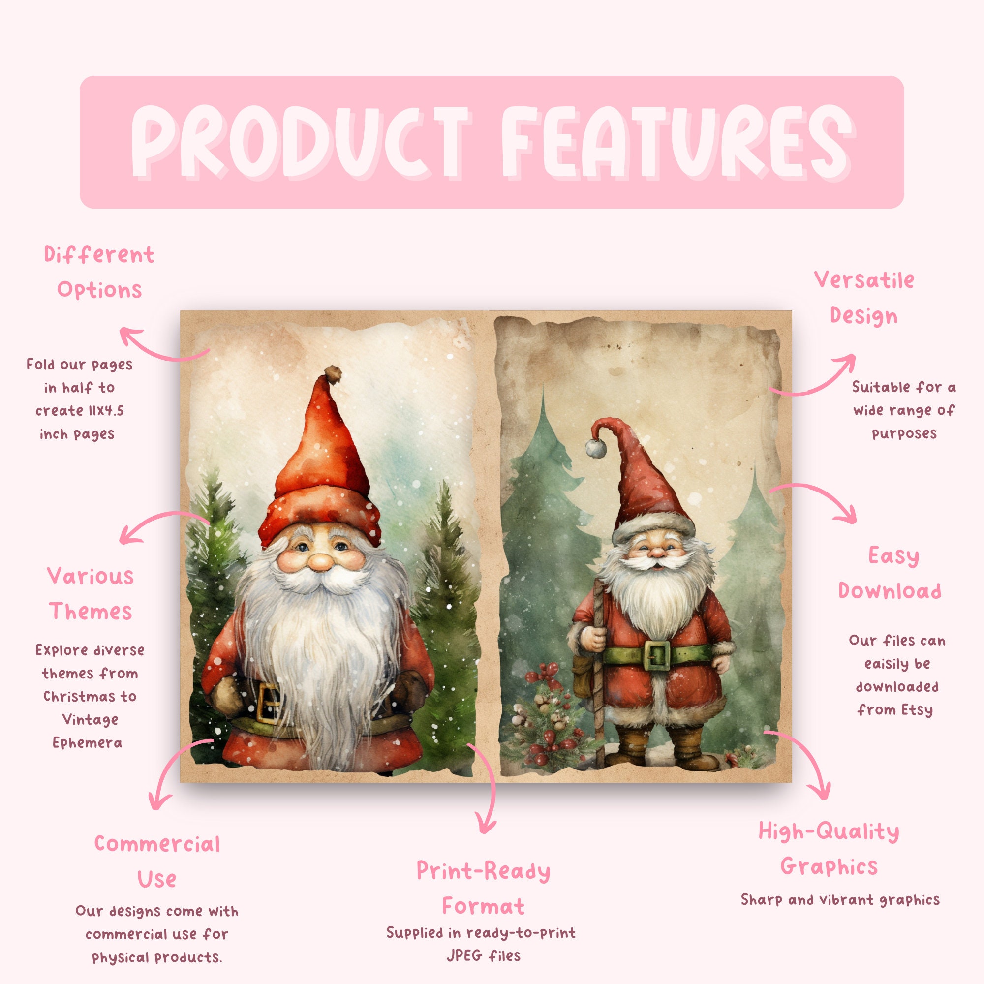 Gnome Junk Journal Pages Ephemera Digital Scrapbook Paper Kit Collage ...