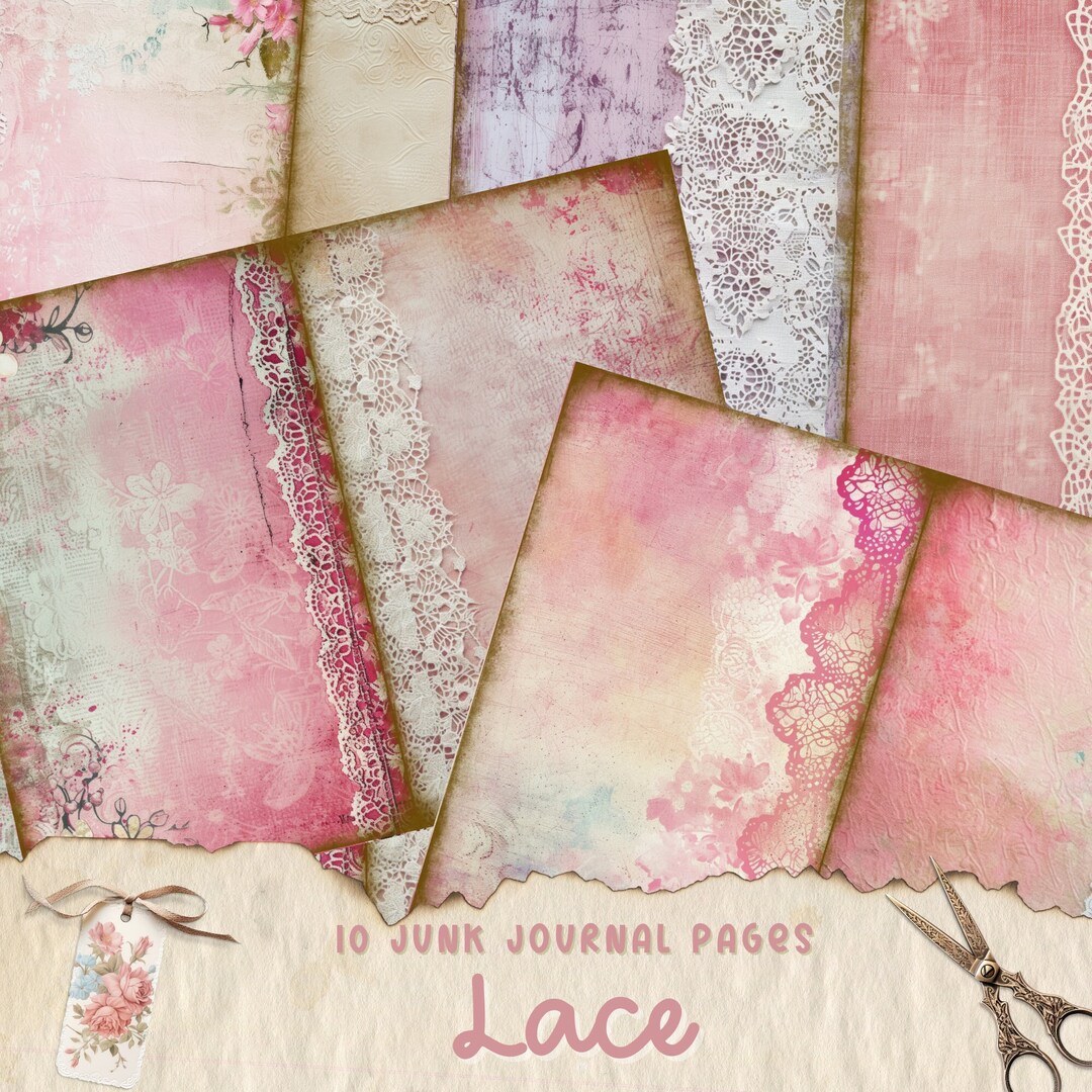 Old Lace Junk Journal Paper, Digital Grunge Scrapbook Paper, Printable ...